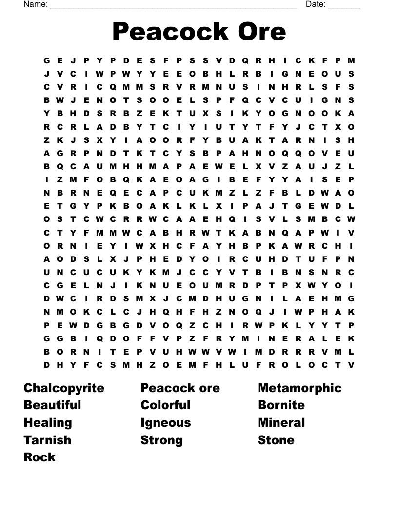 Peacock Ore Word Search - WordMint