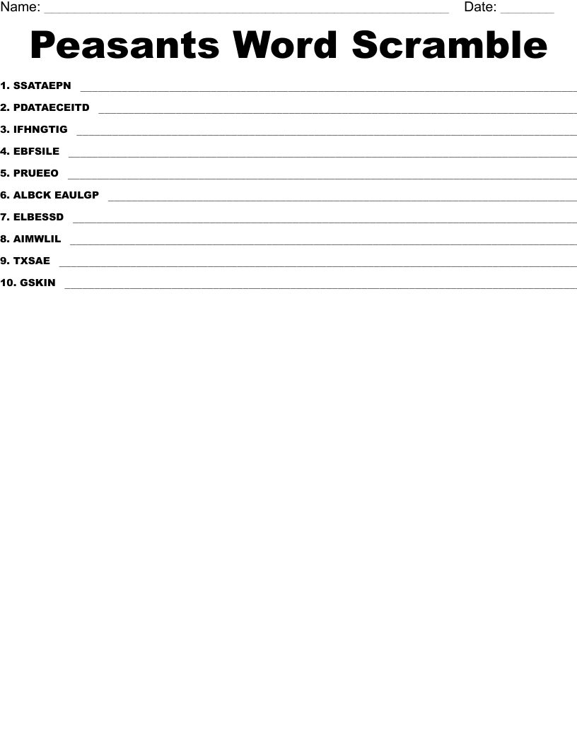 Peasants Word Scramble - WordMint