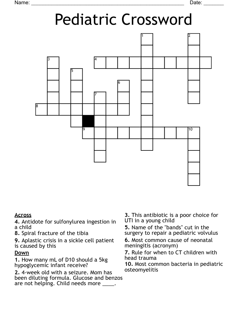 Pediatric Crossword - WordMint