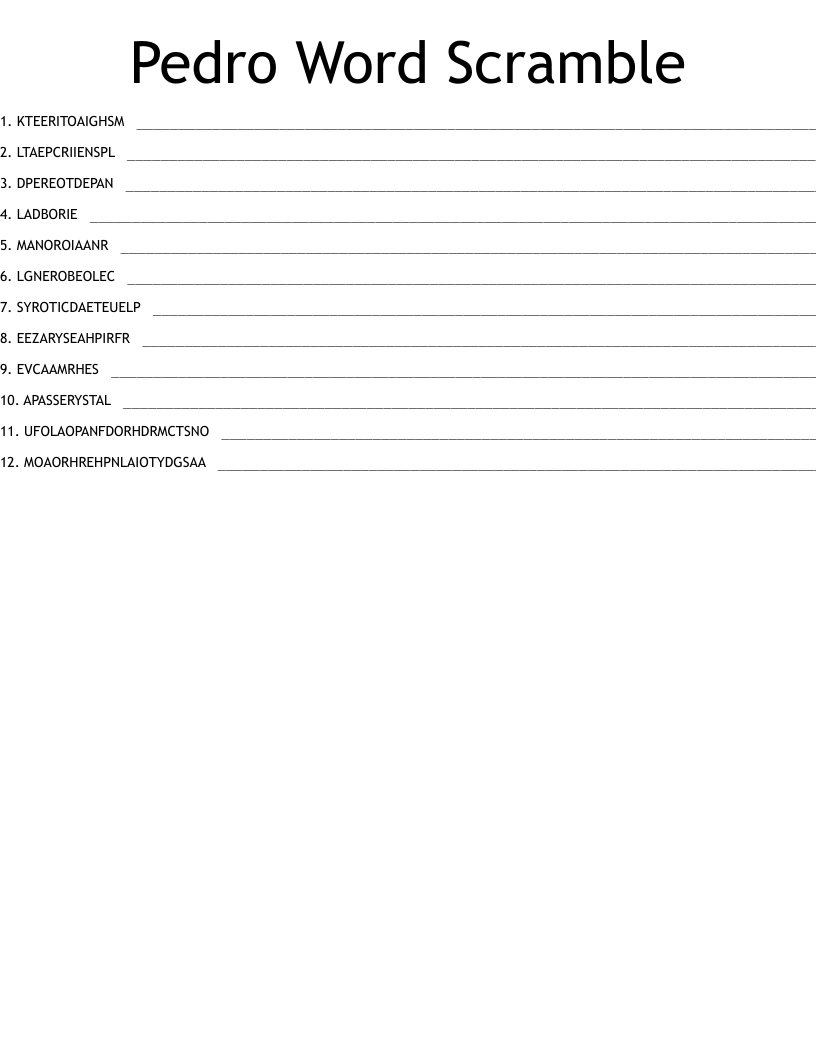 Pedro Word Scramble - WordMint