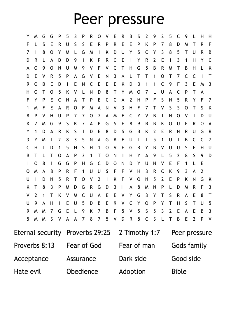 Peer pressure Word Search - WordMint