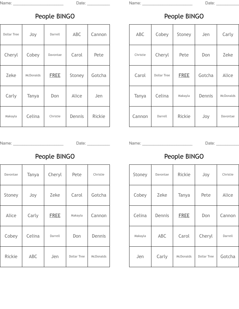 People BINGO - WordMint