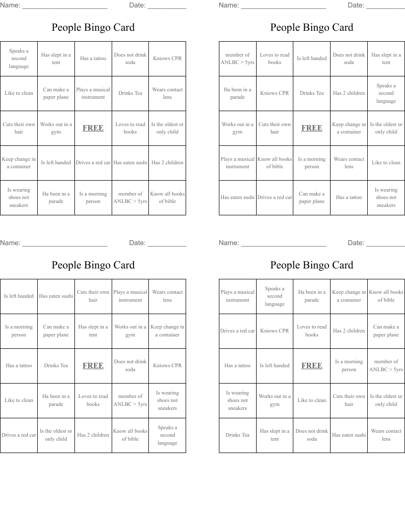 People Bingo Card - WordMint