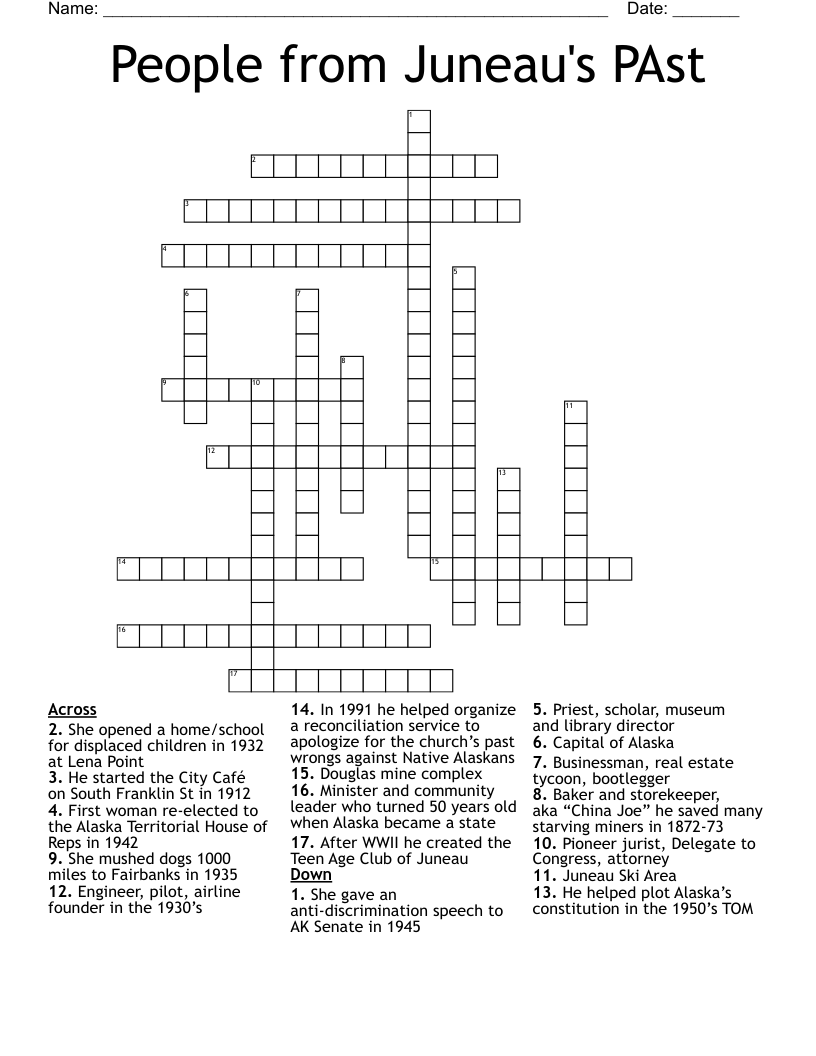 People from Juneau's PAst Crossword - WordMint