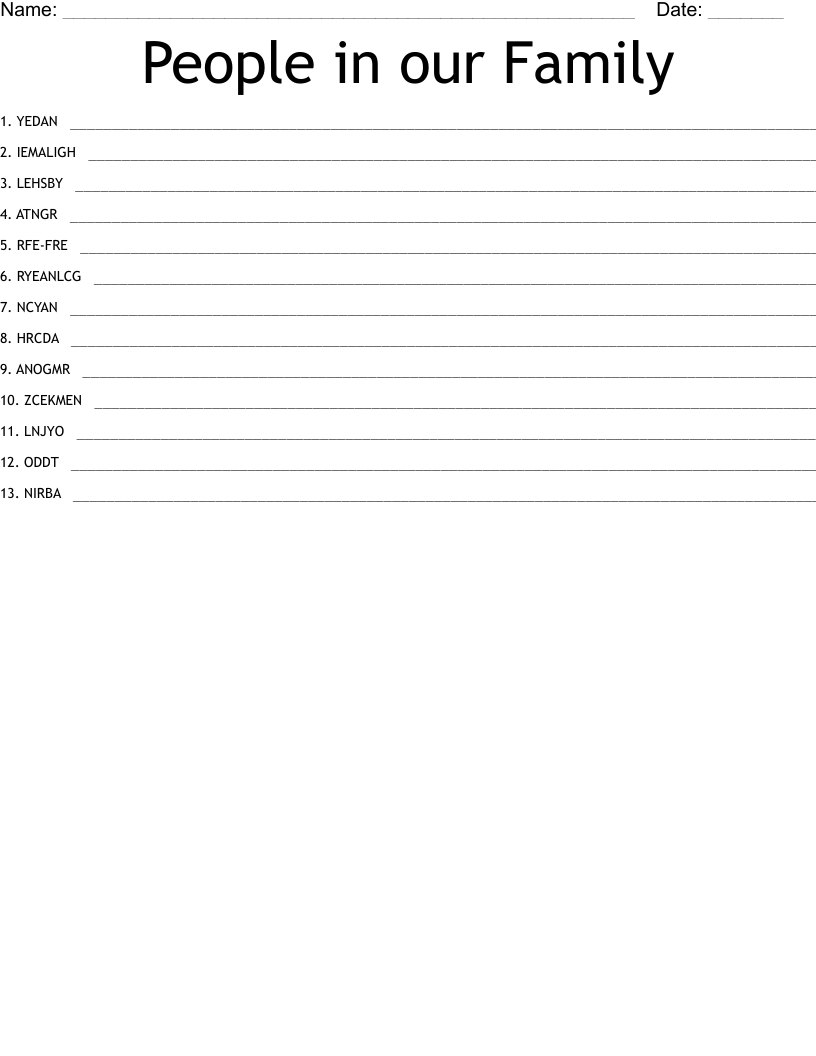 People in our Family Word Scramble - WordMint