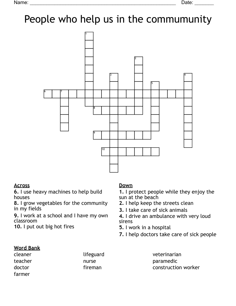 People Who Help Us In The Commumunity Crossword WordMint