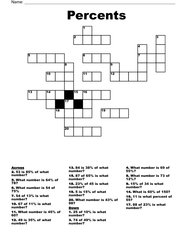 Percents Crossword WordMint