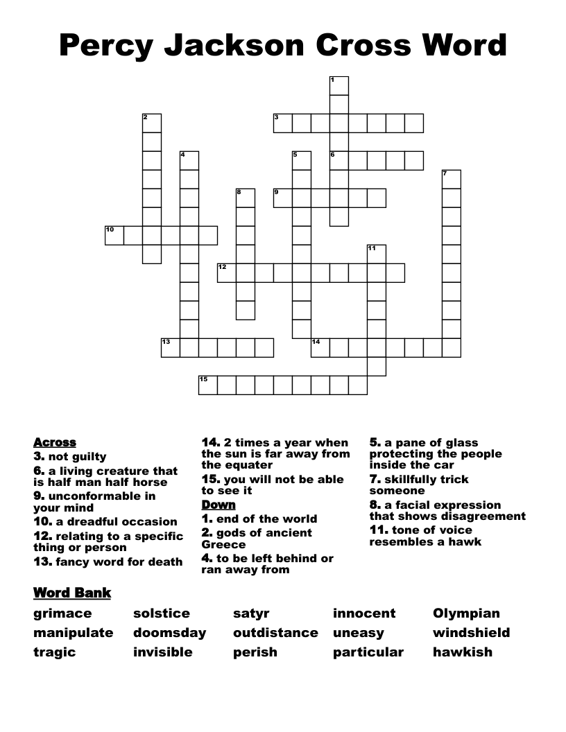 Percy Jackson Cross Word - WordMint