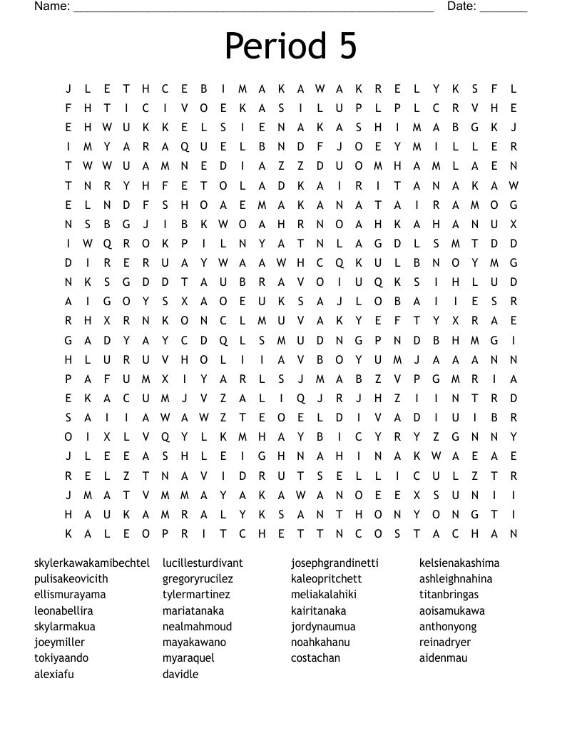 Period 5 Word Search - WordMint
