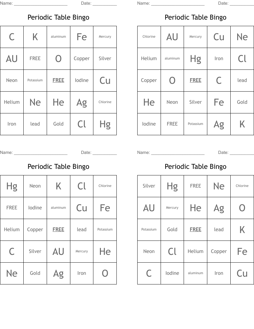 Periodic Table Bingo - WordMint