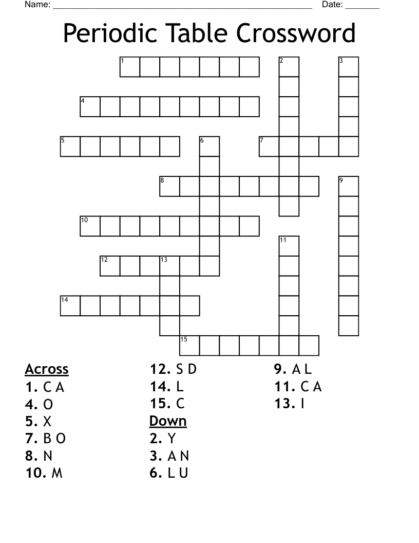 Periodic Table Crossword - WordMint