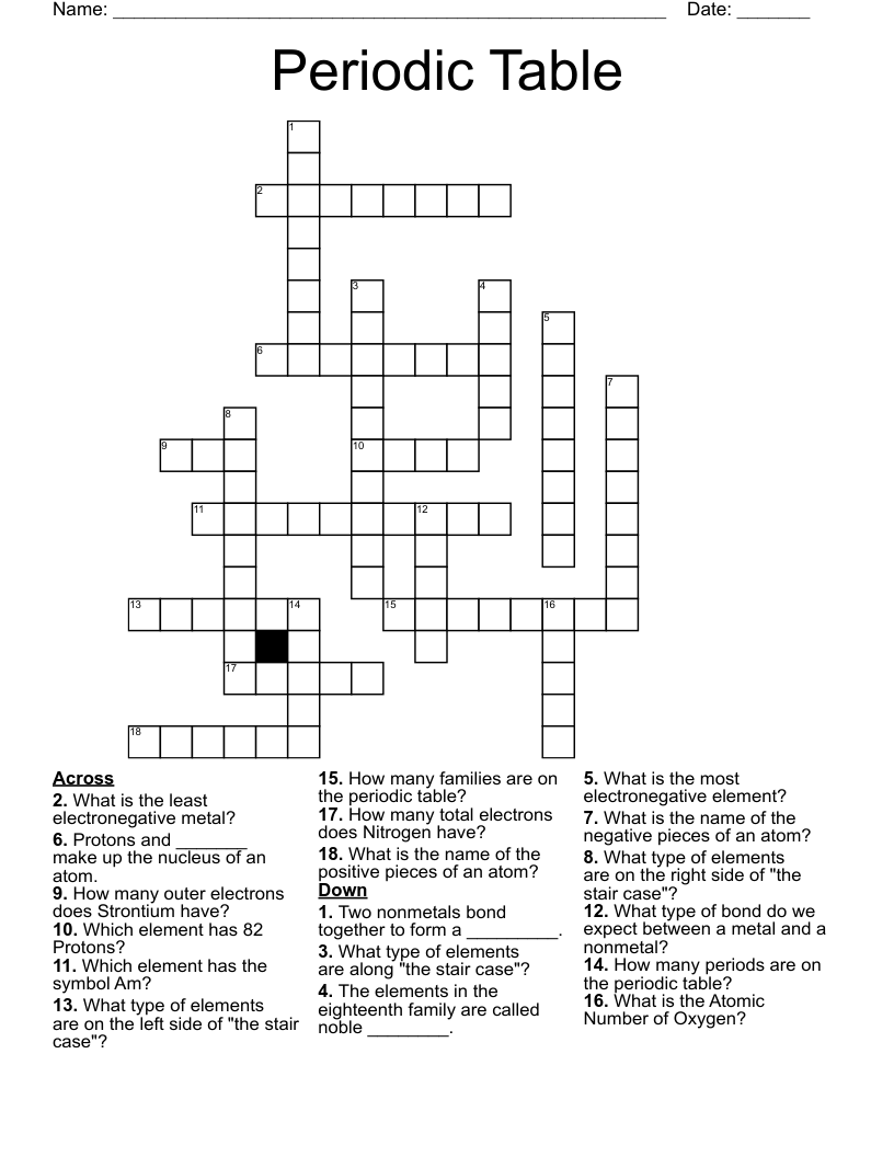 Periodic Table Crossword - WordMint