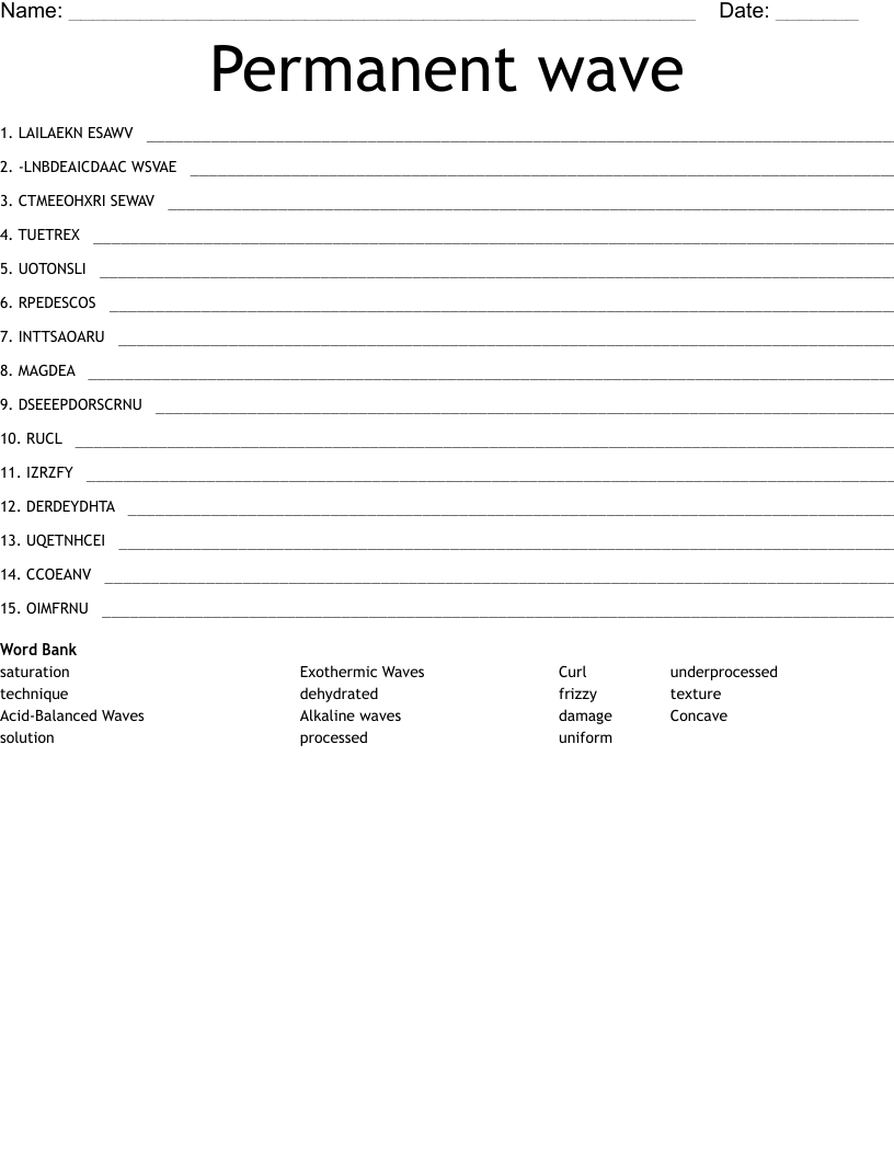 Permanent wave Word Scramble - WordMint