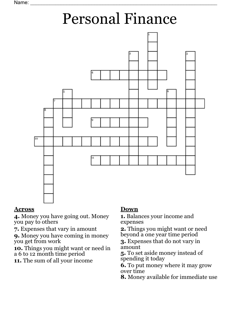 Personal Finance Crossword WordMint