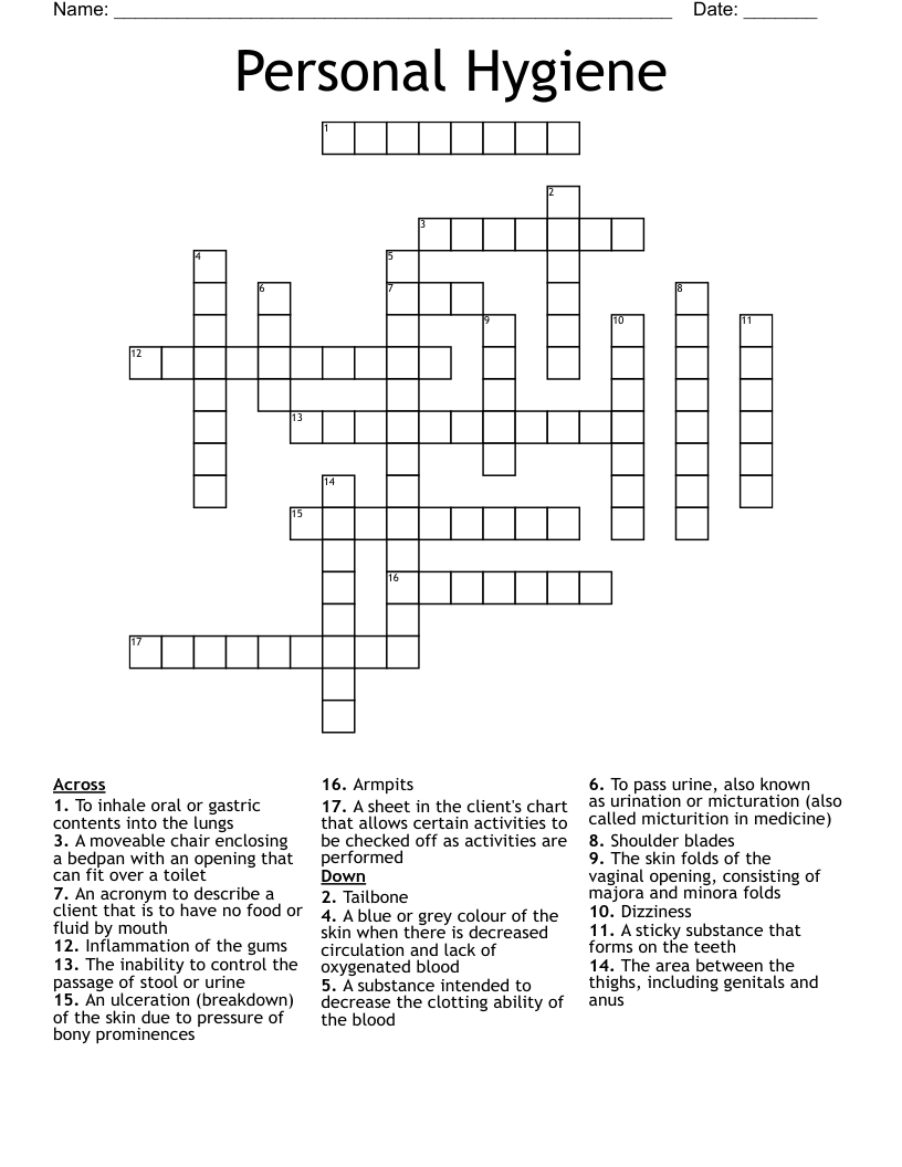 Personal Hygiene Crossword WordMint