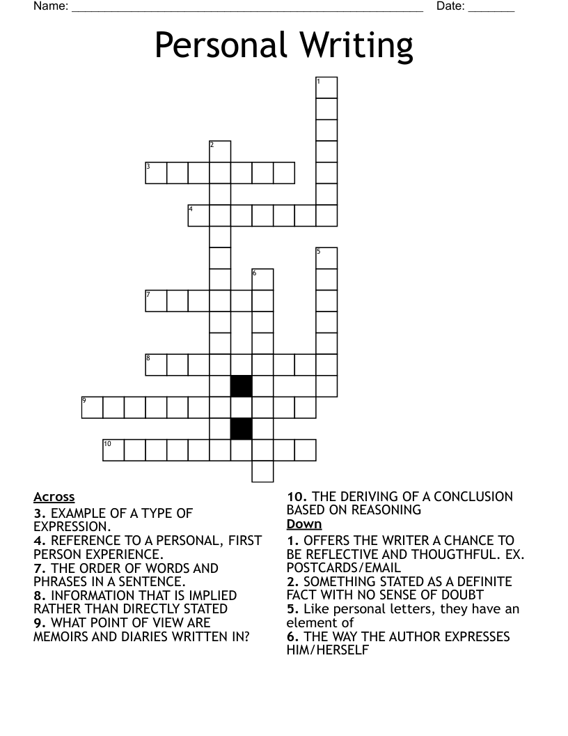 Personal Writing Crossword - WordMint