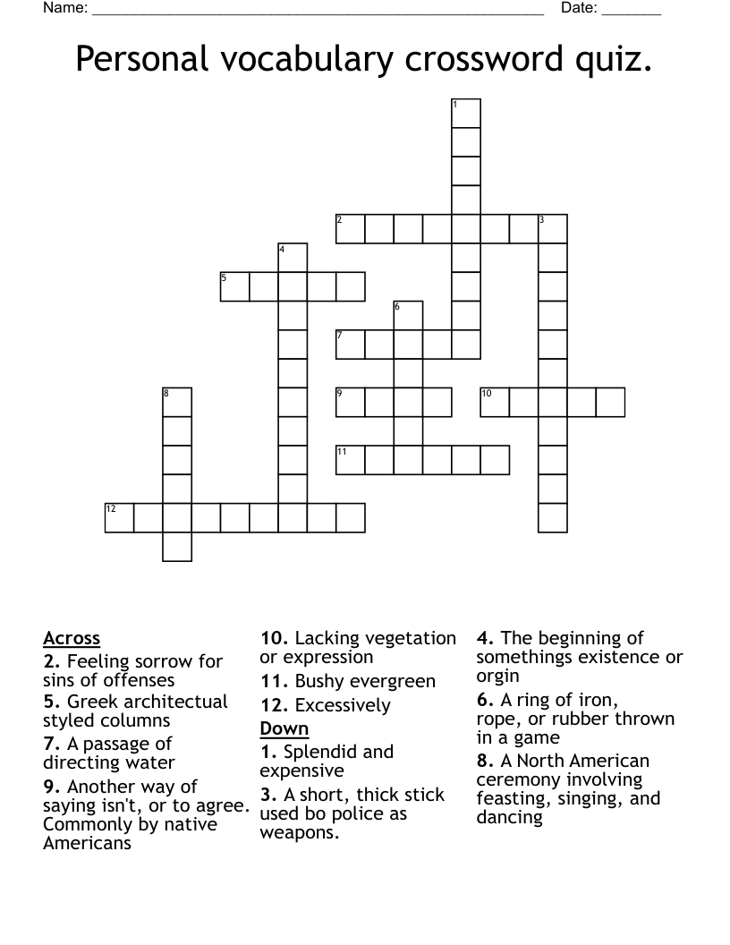 Personal vocabulary crossword quiz. - WordMint