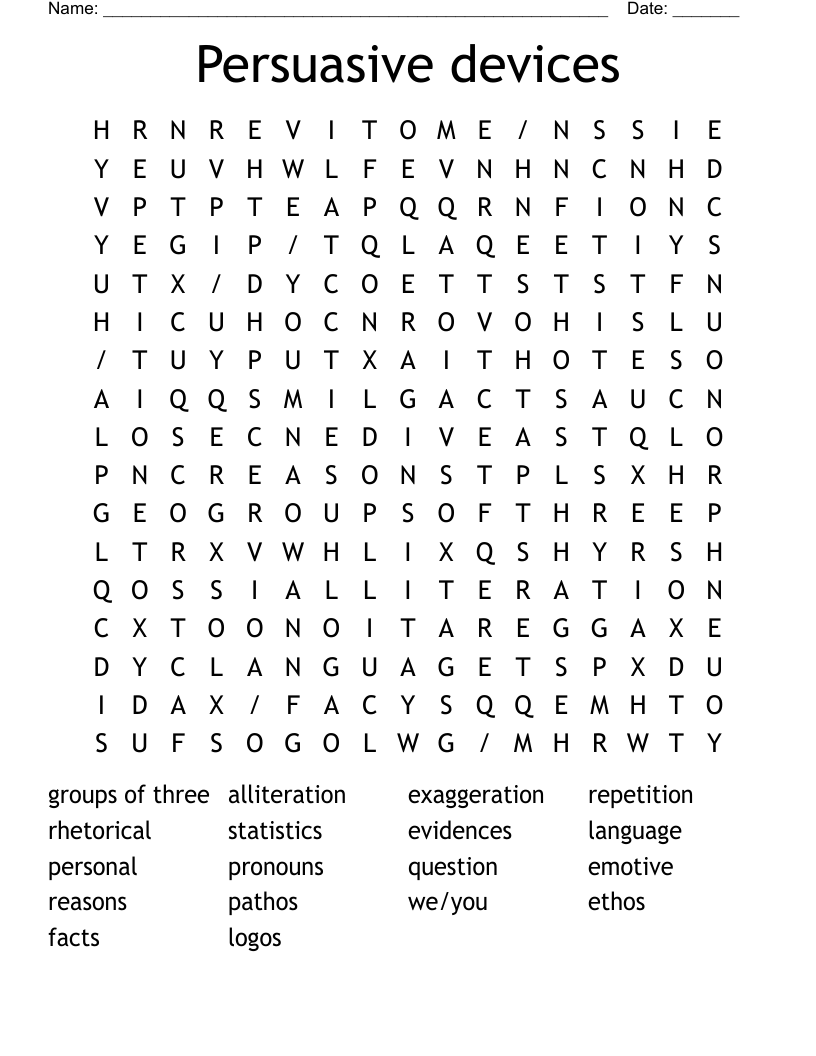 Persuasive Writing Devices Bingo Cards WordMint