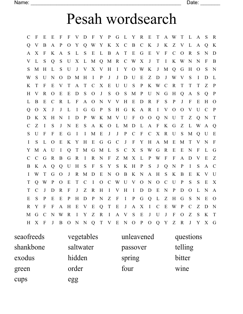 Pesah wordsearch - WordMint