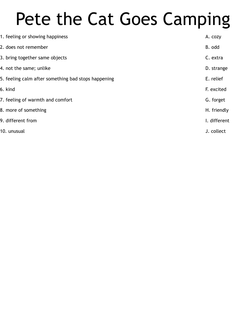 Pete the Cat Goes Camping Worksheet - WordMint