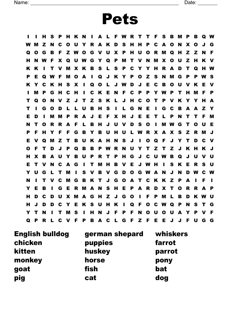 Pets Word Search - WordMint