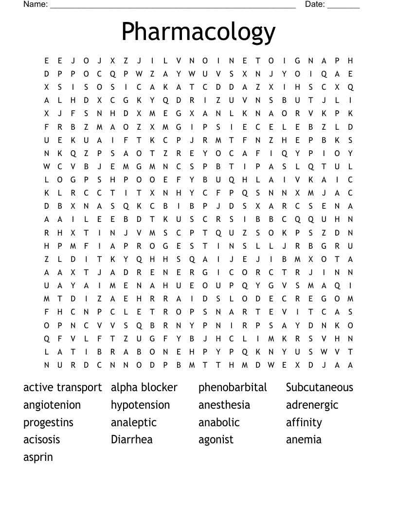Pharmacology Word Search WordMint