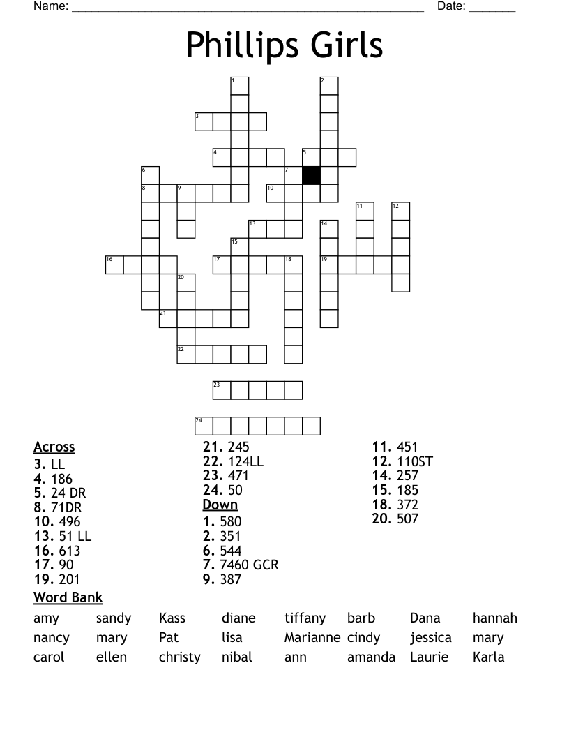 Phillips Girls Crossword - WordMint