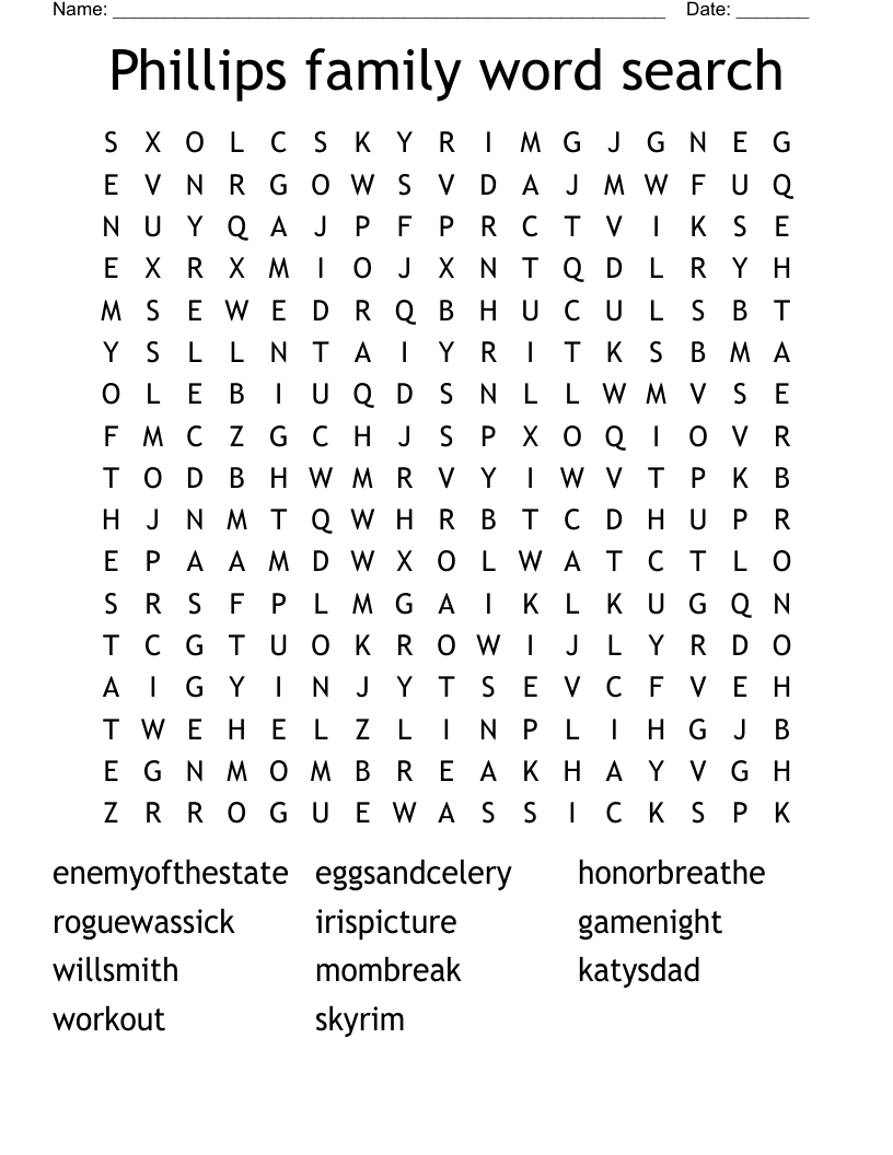 Phillips family word search - WordMint