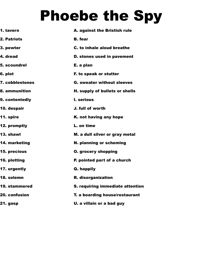 Phoebe the Spy Worksheet - WordMint