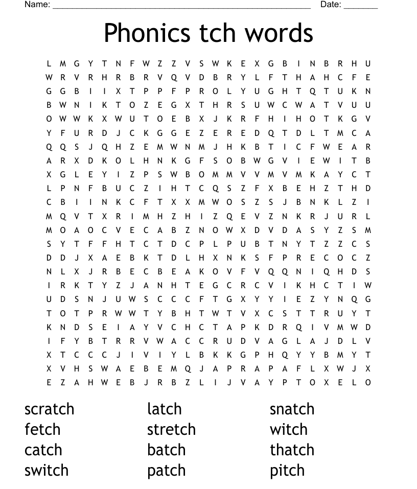 Phonics "tch" and "ch" Word Search - WordMint