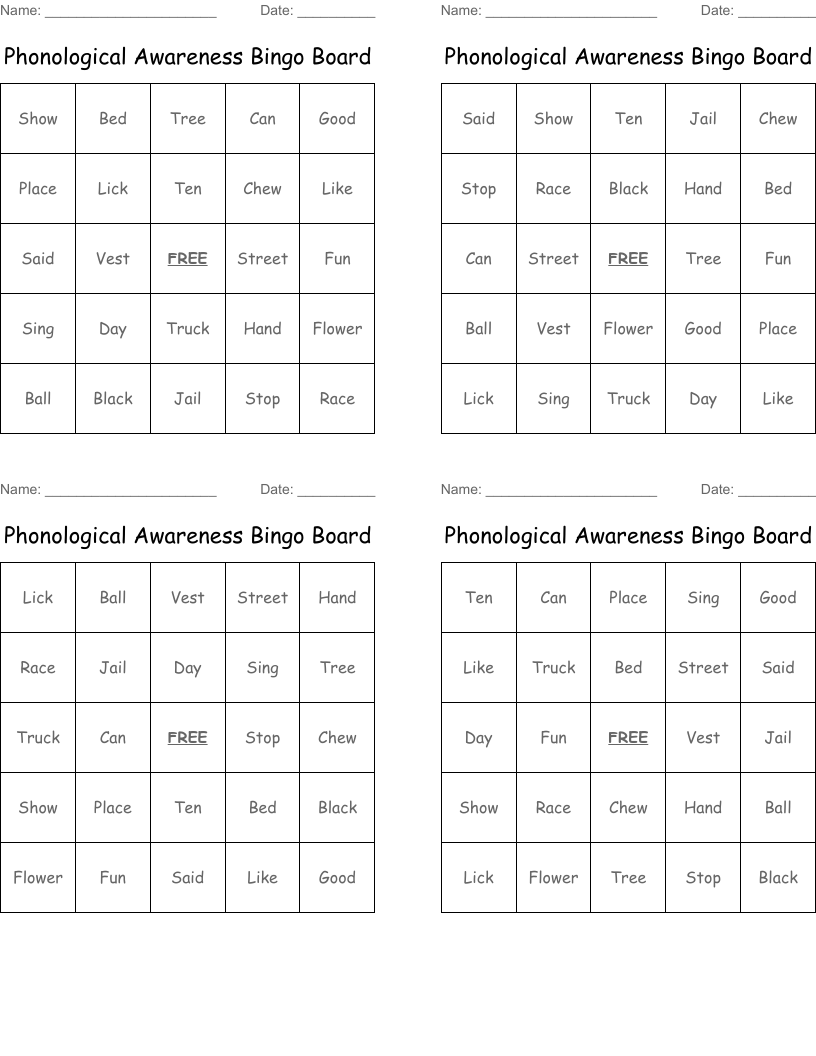 Phonological Awareness Bingo Board - WordMint