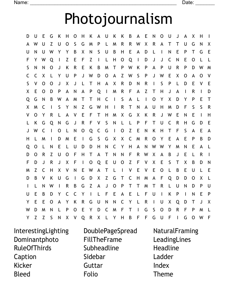 Photojournalism Word Search - WordMint