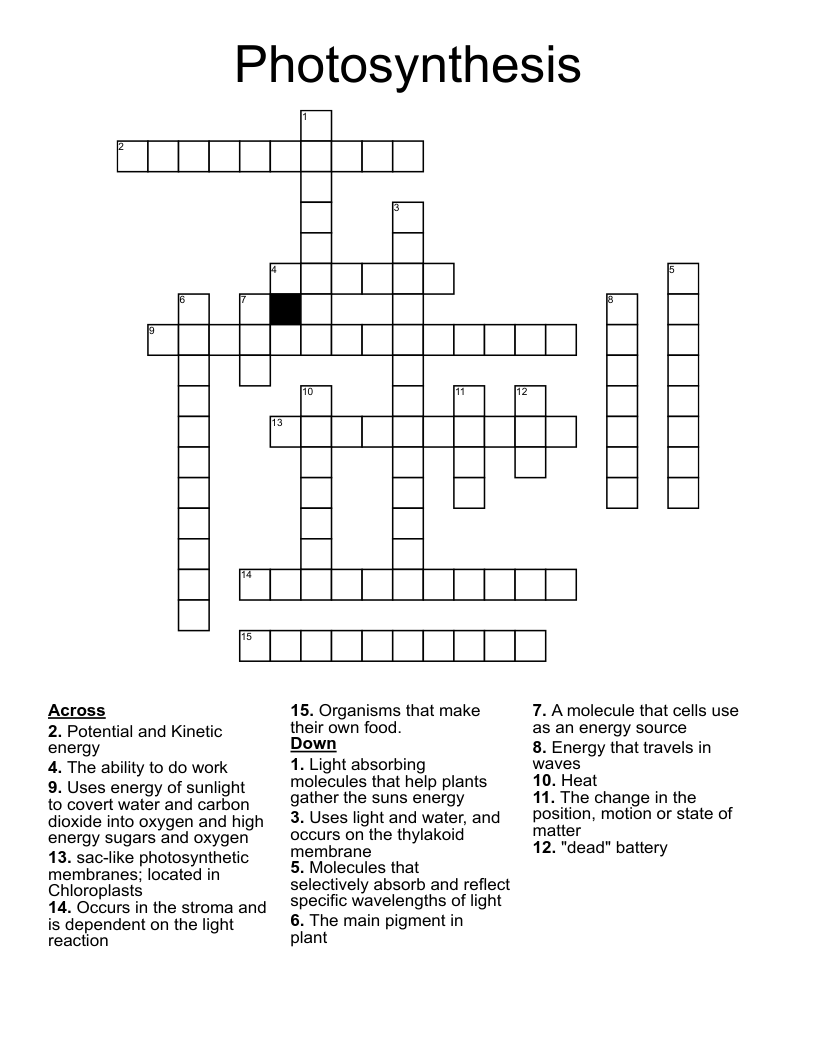 Photosynthesis Crossword - WordMint