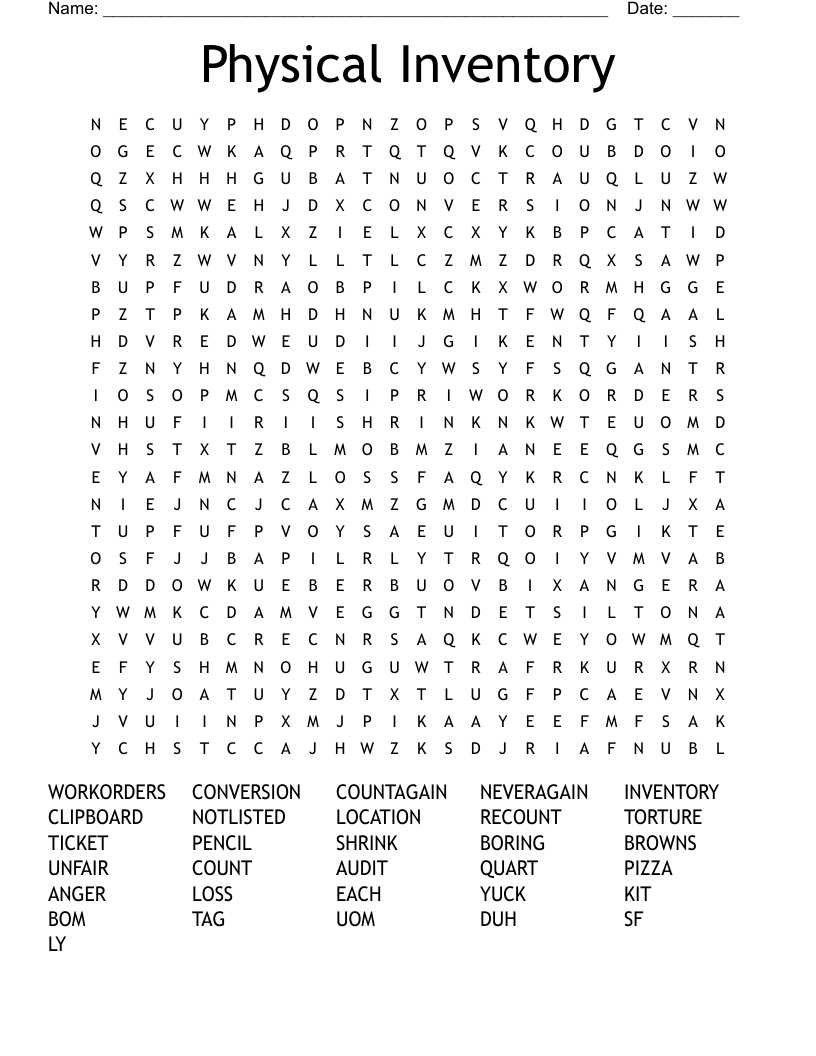Physical Inventory Word Search - WordMint