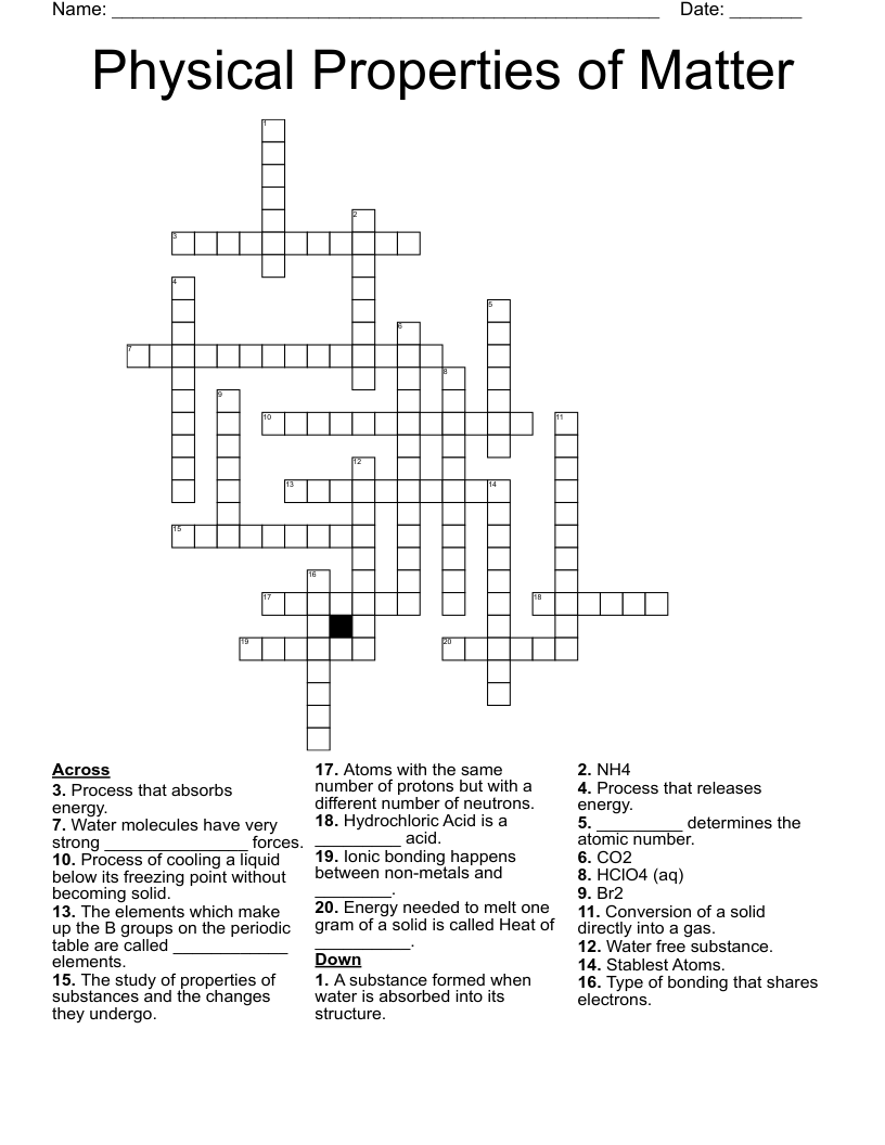 Physical Properties of Matter Crossword - WordMint