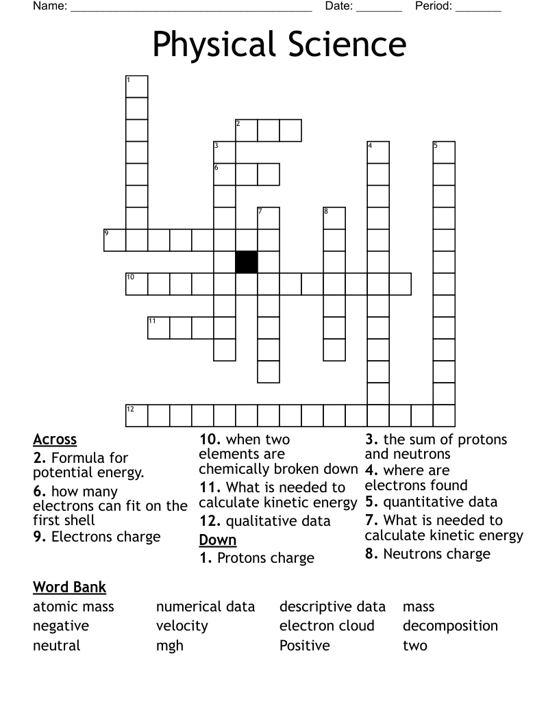 Physical Science Crossword - WordMint