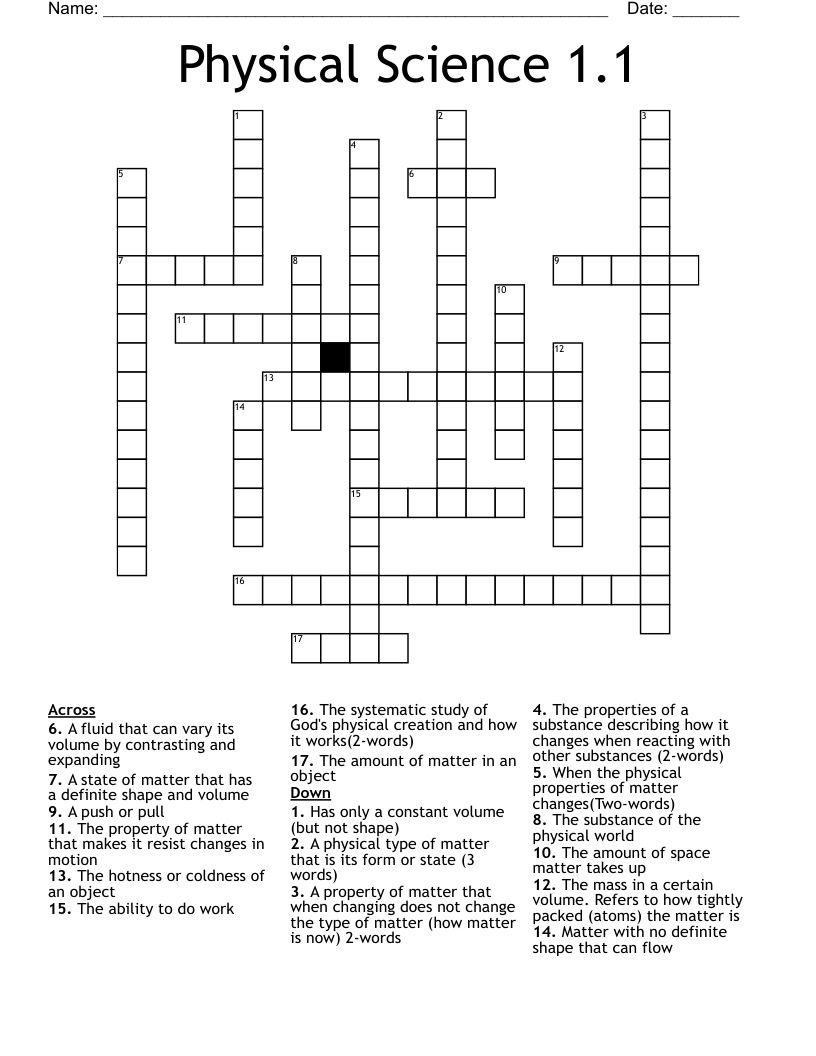 Physical Science 1.1 Crossword - WordMint