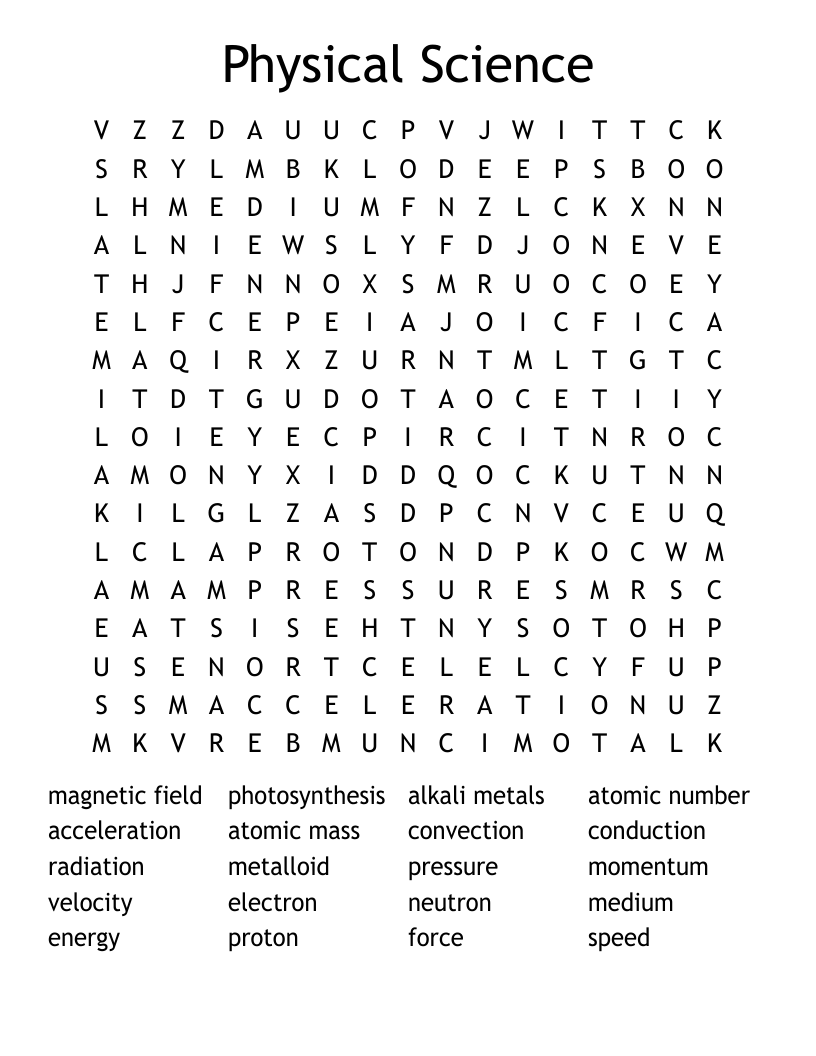 Physical Science Word Search - WordMint