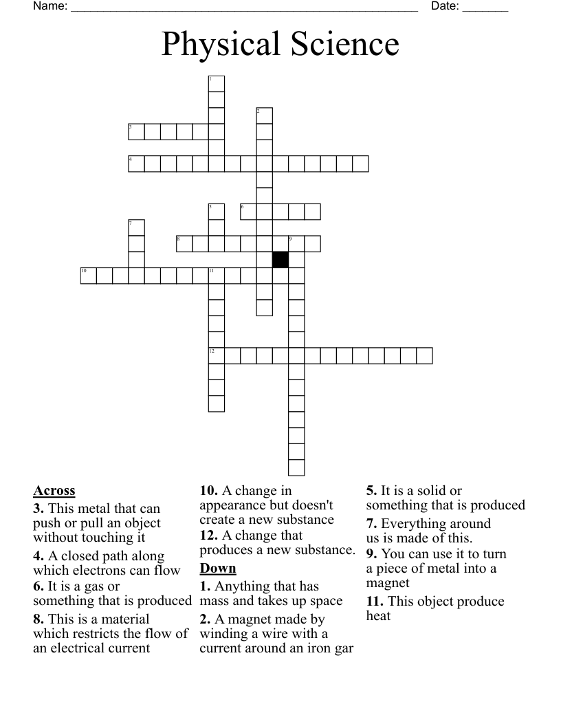 Physical Science Crossword - WordMint