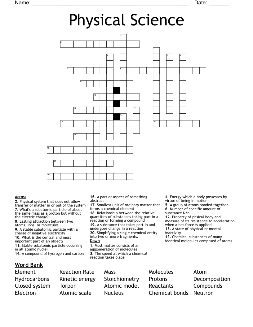 Physical Science Crossword - WordMint