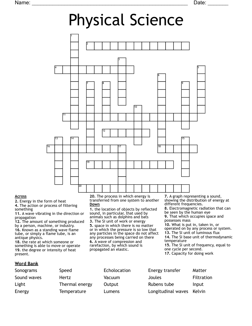 Physical Science Crossword - WordMint