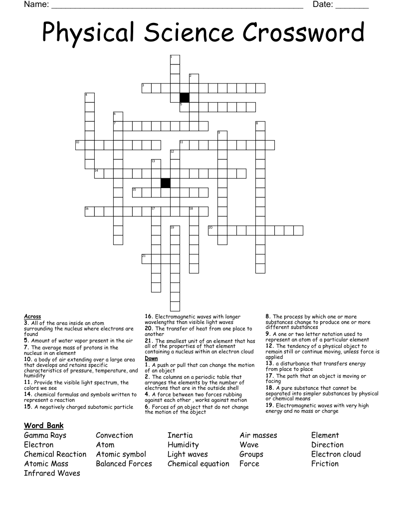Physical Science Crossword - WordMint