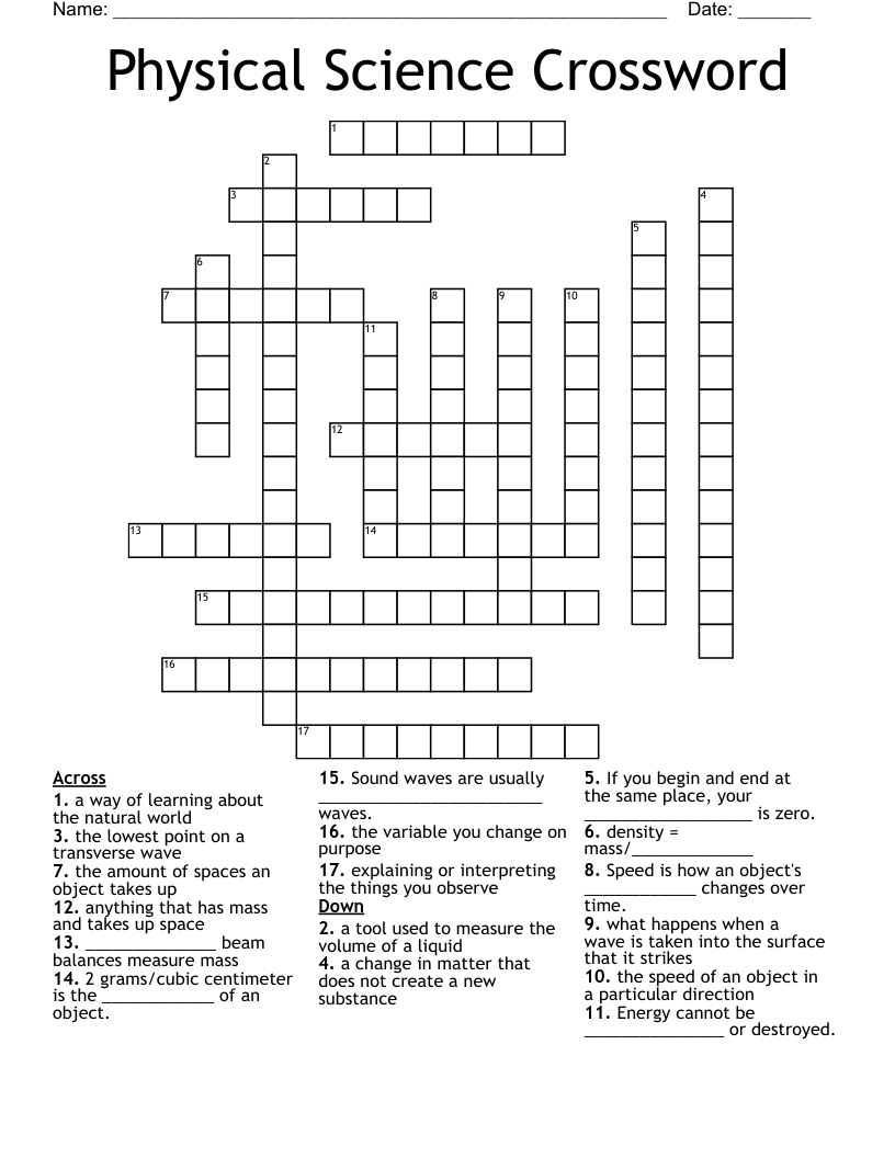 Physical Science Crossword - WordMint