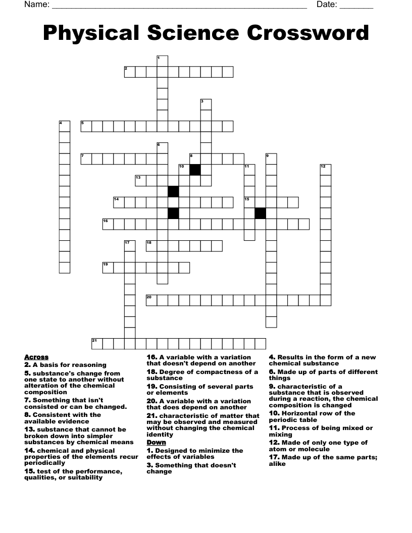 Physical Science Crossword - WordMint