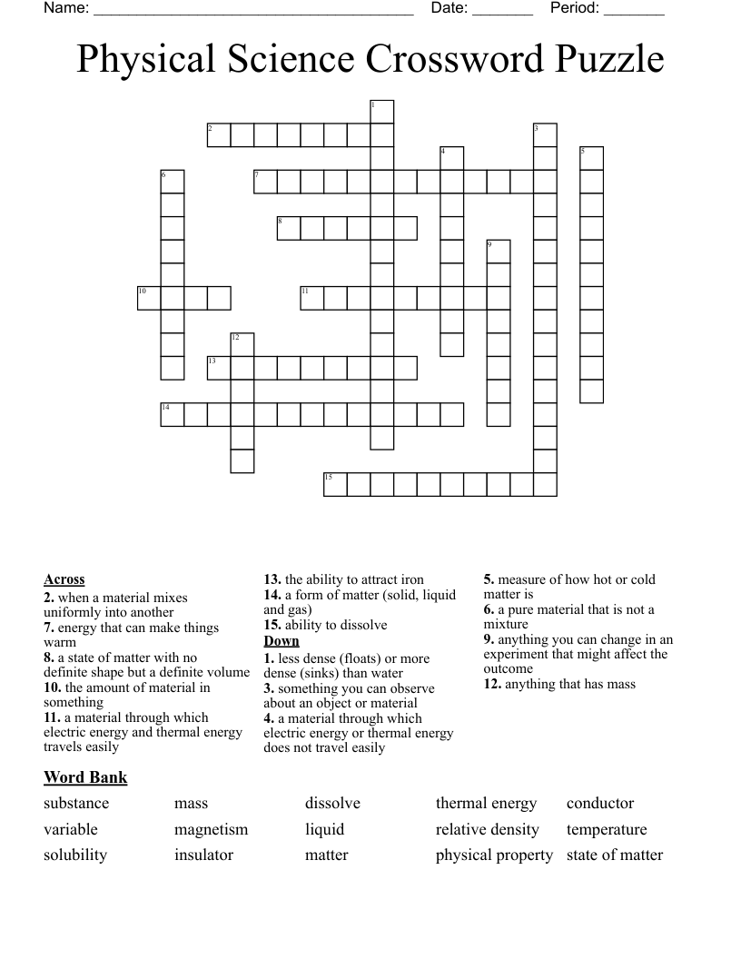 Physical Science Crossword Puzzle - WordMint