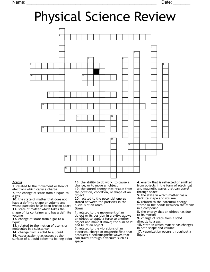 Physical Science Review Crossword - WordMint