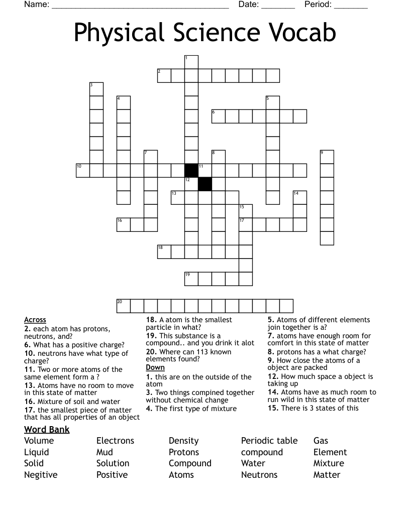 Physical Science Vocab Crossword - WordMint