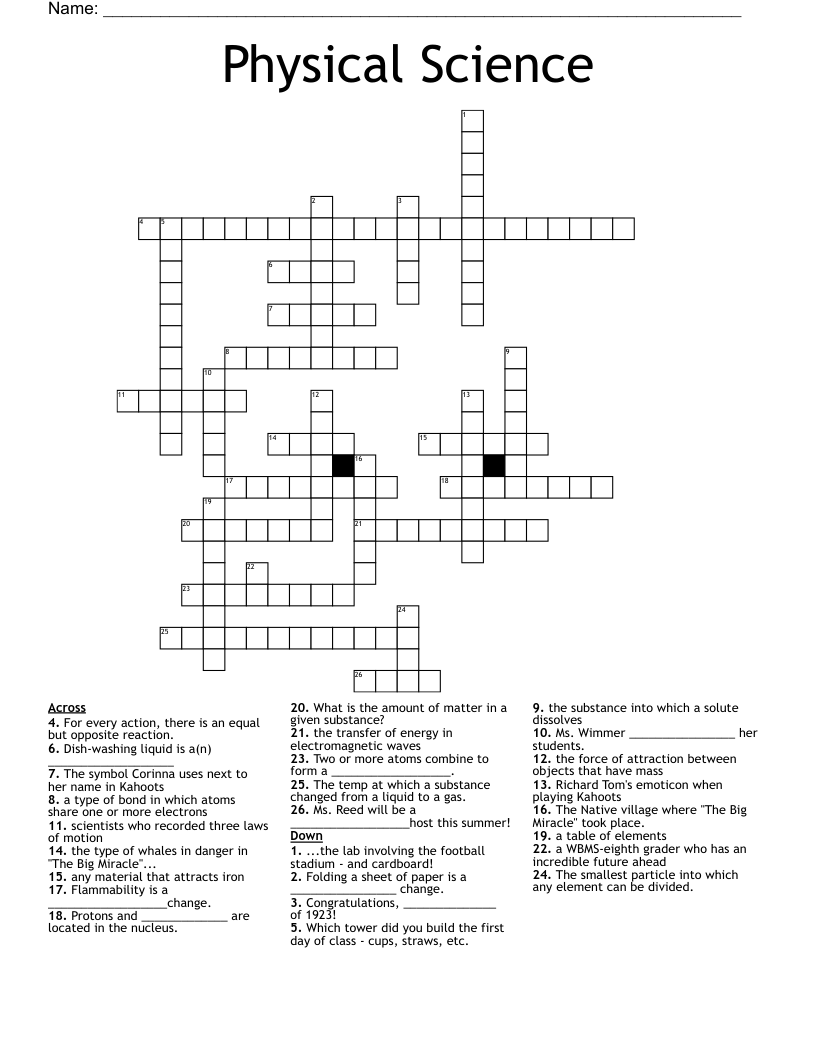Physical Science Crossword - WordMint