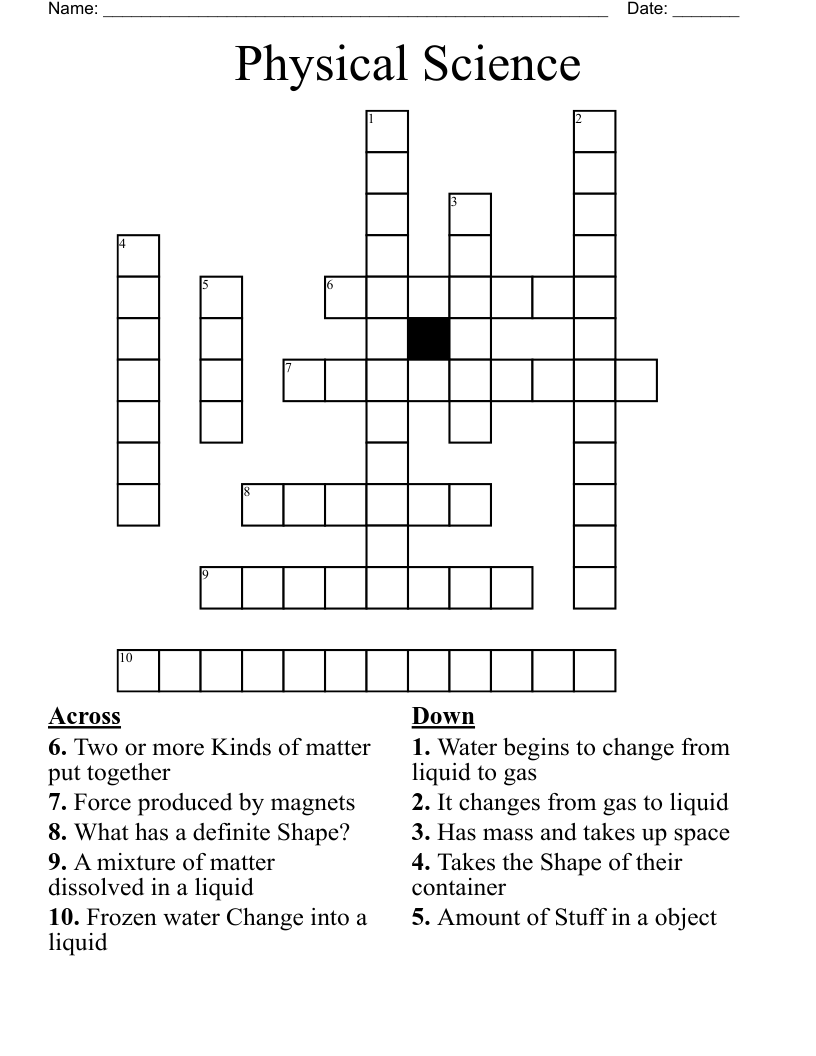 Physical Science Crossword - WordMint