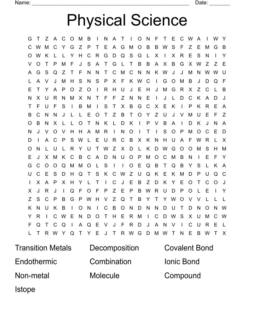 Physical Science Word Search - WordMint